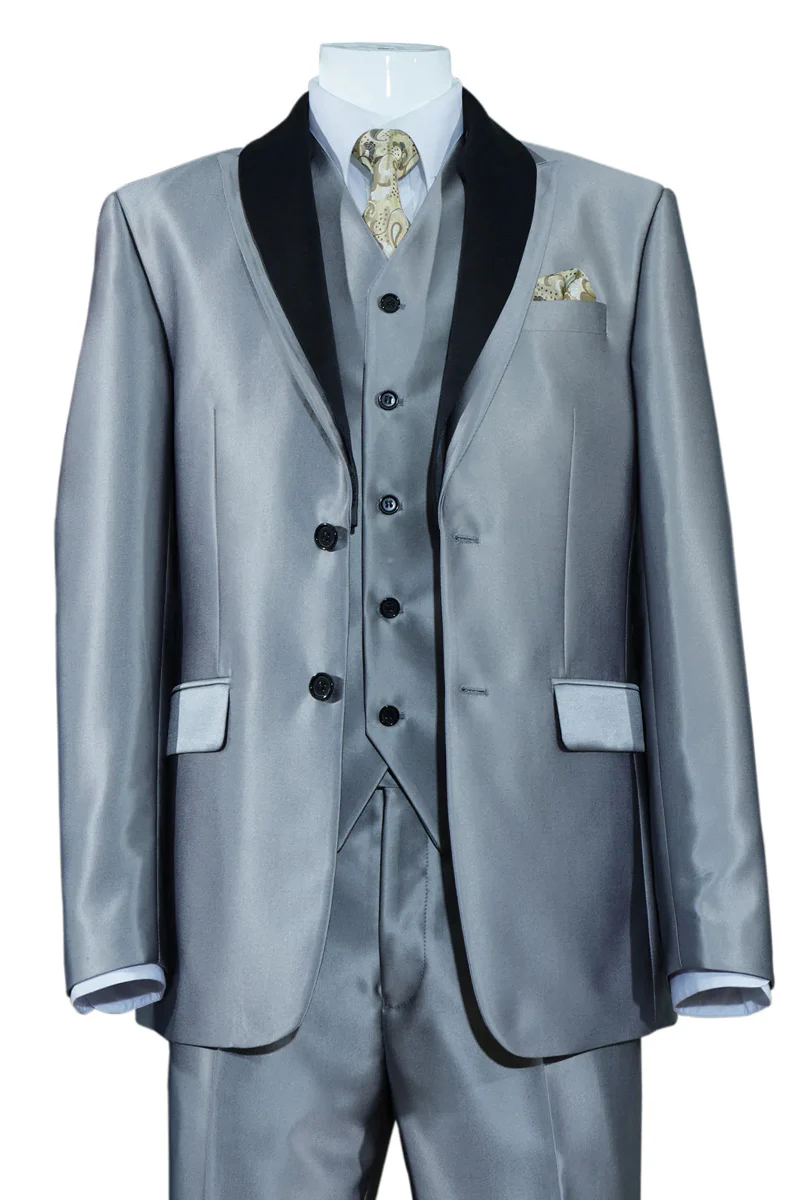 Designer Gray Prom Tuxedo - Grey Wedding Fit Shiny Tuxedo