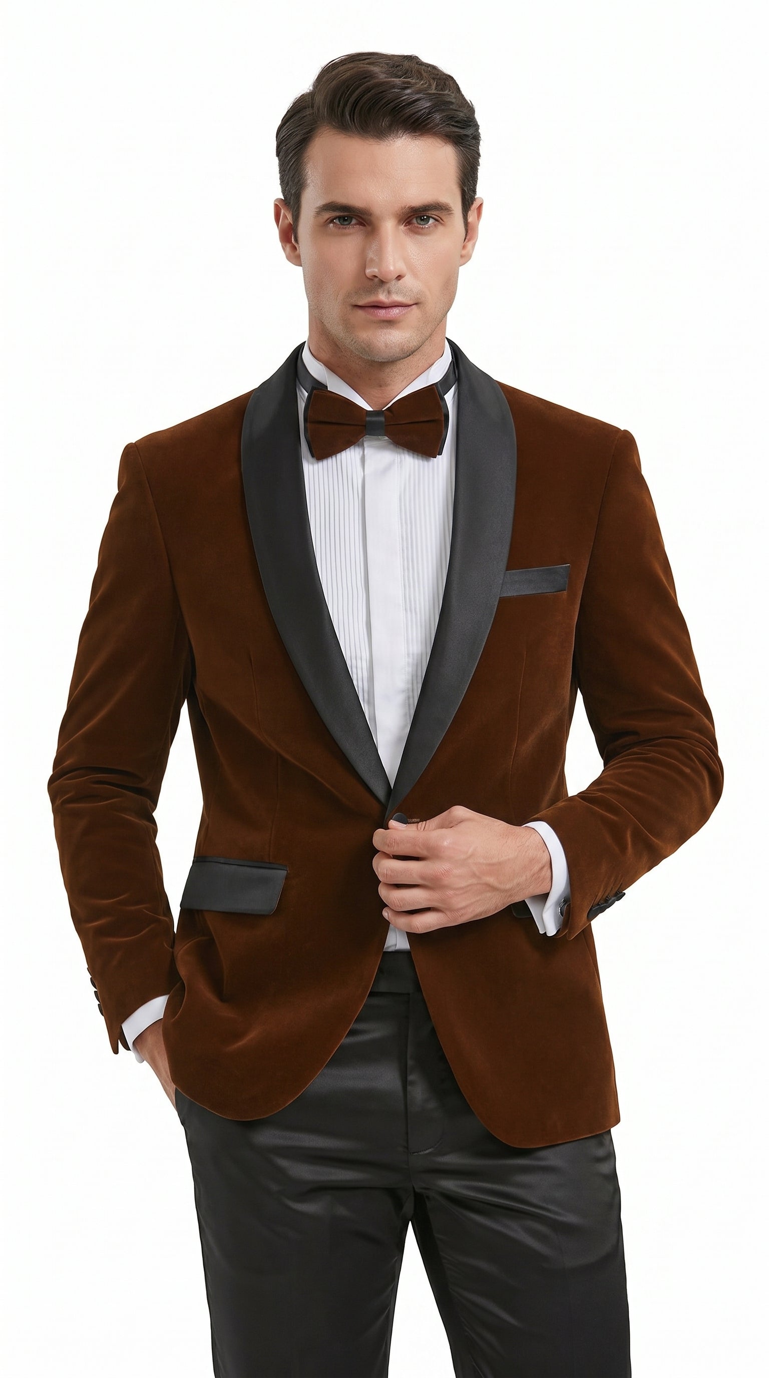 Men’s Brown Camel Bronze Velvet Tuxedo Jacket, Shawl Lapel Wedding Pro