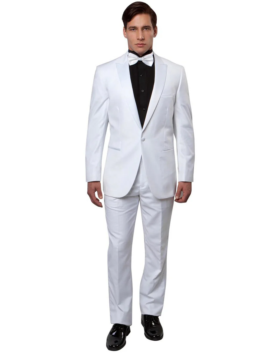 White Prom Suit - White Prom Tuxedo - White Wedding Fit Wool Peak Tuxe