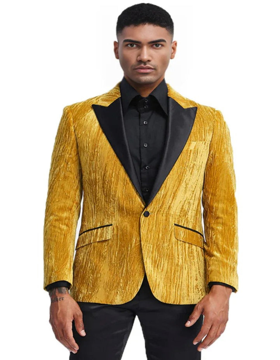 Cheap Tuxedos - Affordable Prom Suit - Men's Textured Velvet Prom Gold