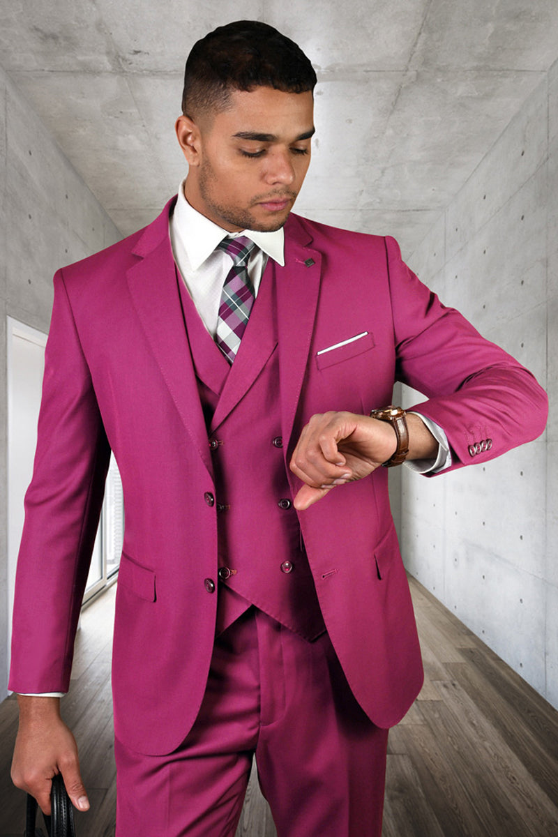Men's Modern Fuchsia Wool Suit | Statement Suits