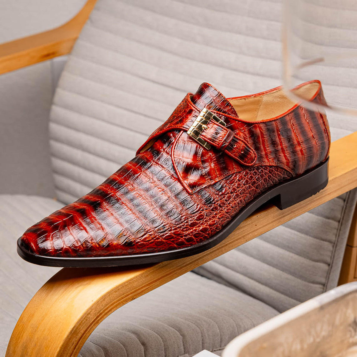 Marco Di Milano Mens Cognac Caiman Gator Dress Shoes Rovigo – SuitUSA