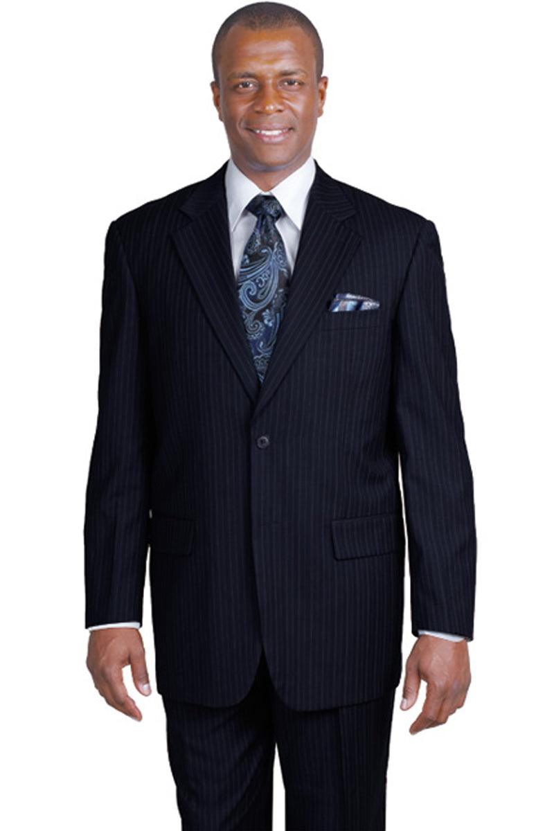 Navy Pinstripe Men's 2 Button Banker Suit: Fortino Landi's Modern Fit ...