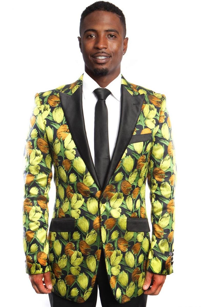 "Elegant Blue Tulip Floral Tuxedo Jacket for Prom and Wedding Celebrat